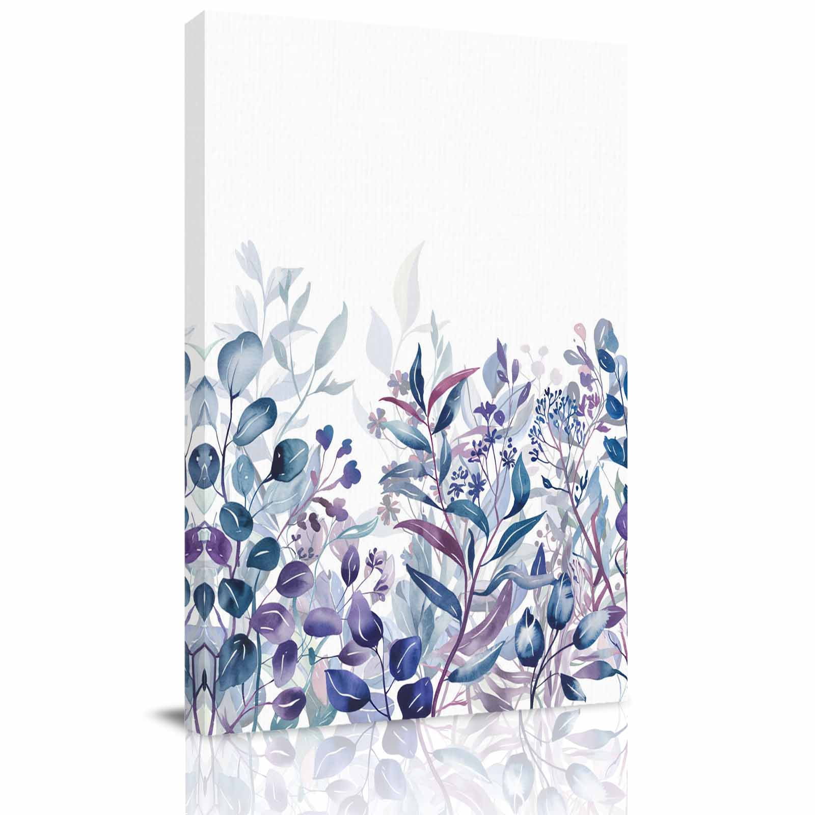 Blue and Violet Leaf Canvas Wall Art for Living Room, Spring Eucalyptus ...