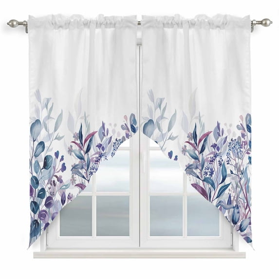 Blue and Violet Leaf Swag Curtain Valance for Window 2 Panels Spring ...