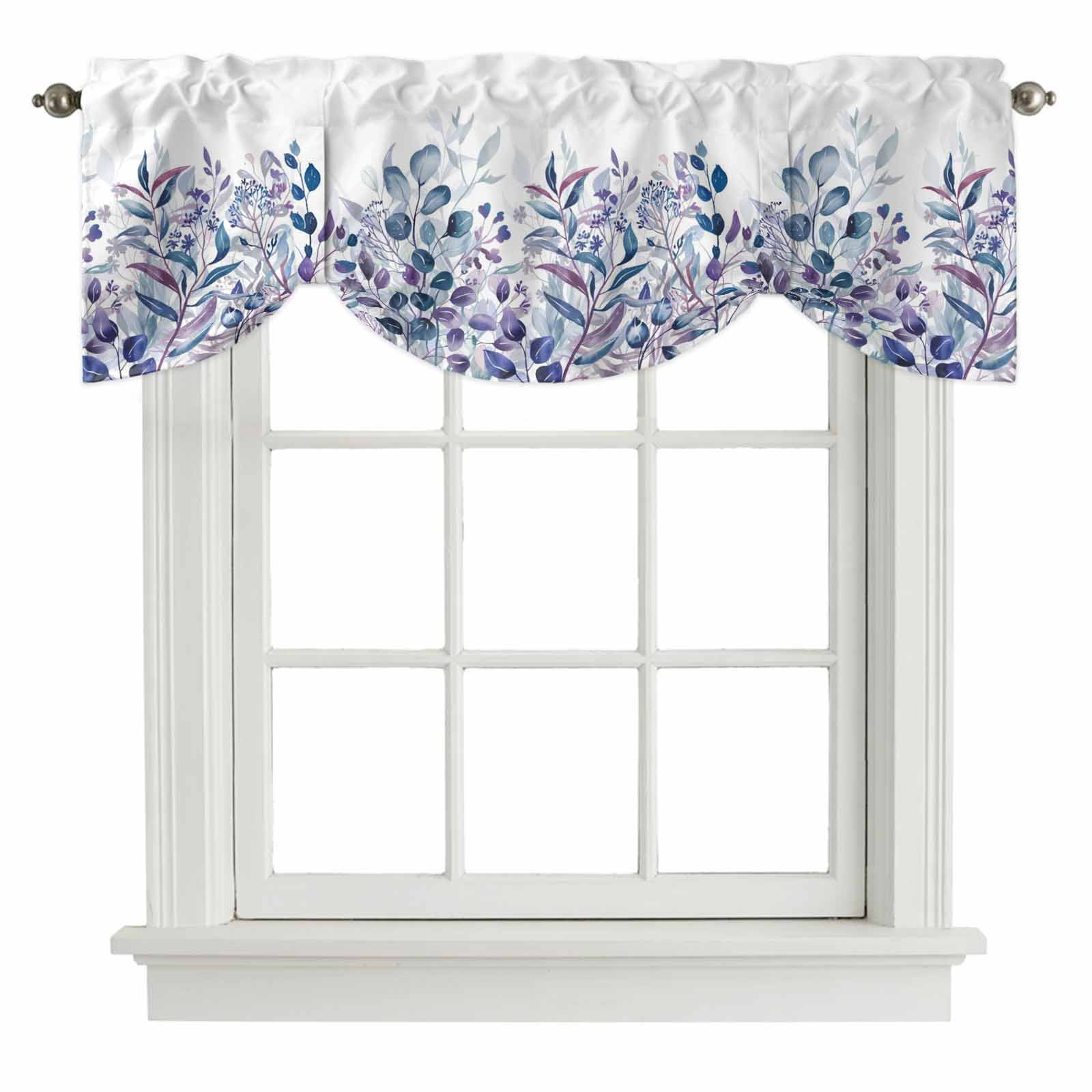 Blue and Violet Leaf Tie Up Valance Curtains Spring Eucalyptus Leaves ...