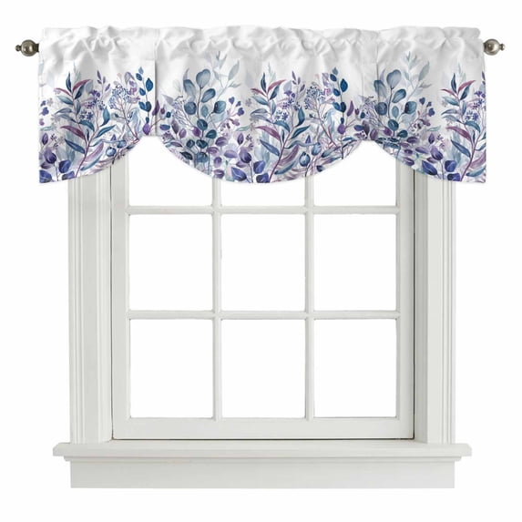 Blue and Violet Leaf Tie Up Valance for Windows, Spring Eucalyptus ...