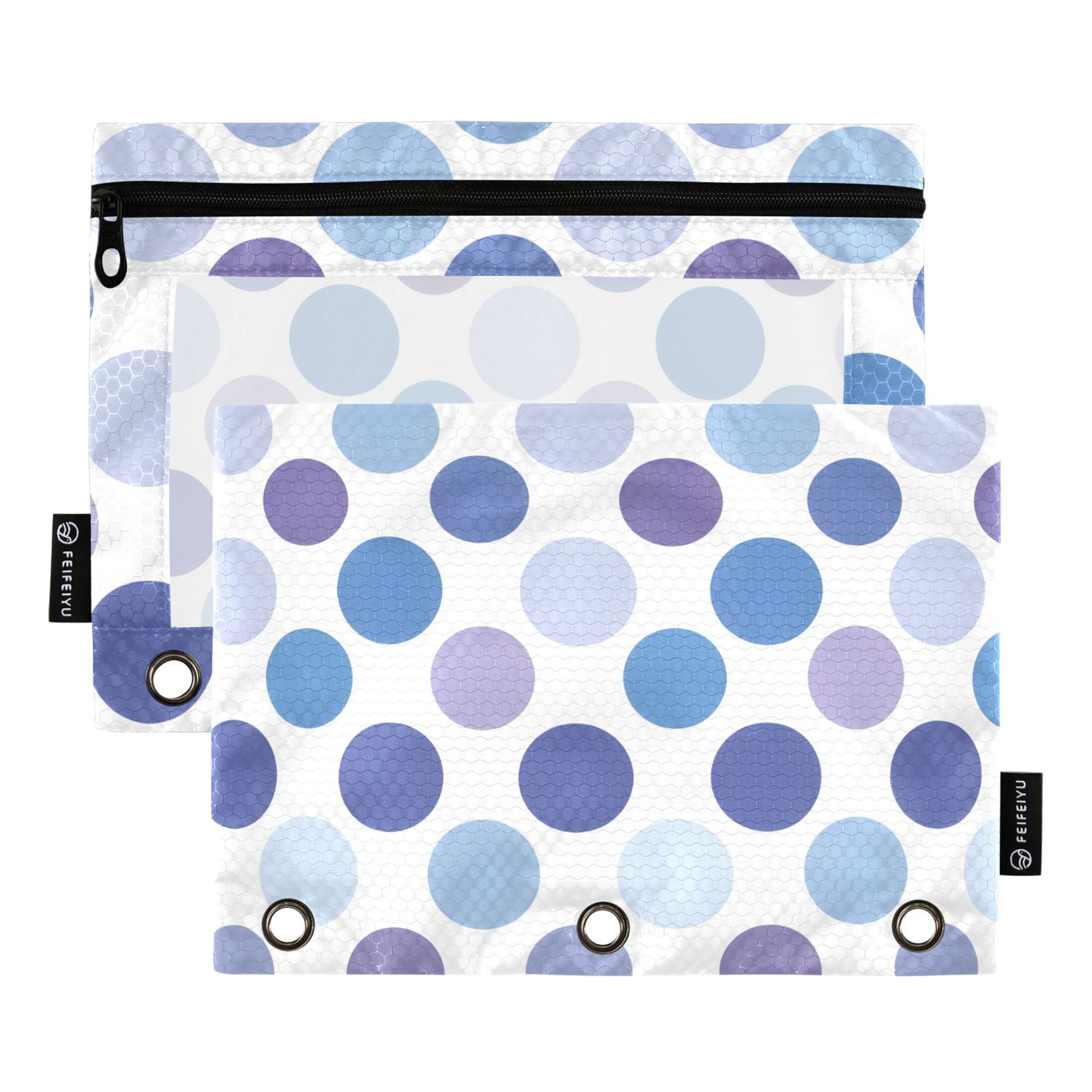 Blue Violet White Dots 2 Pack Pencil Pouch for 3 Ring Binder Smooth ...