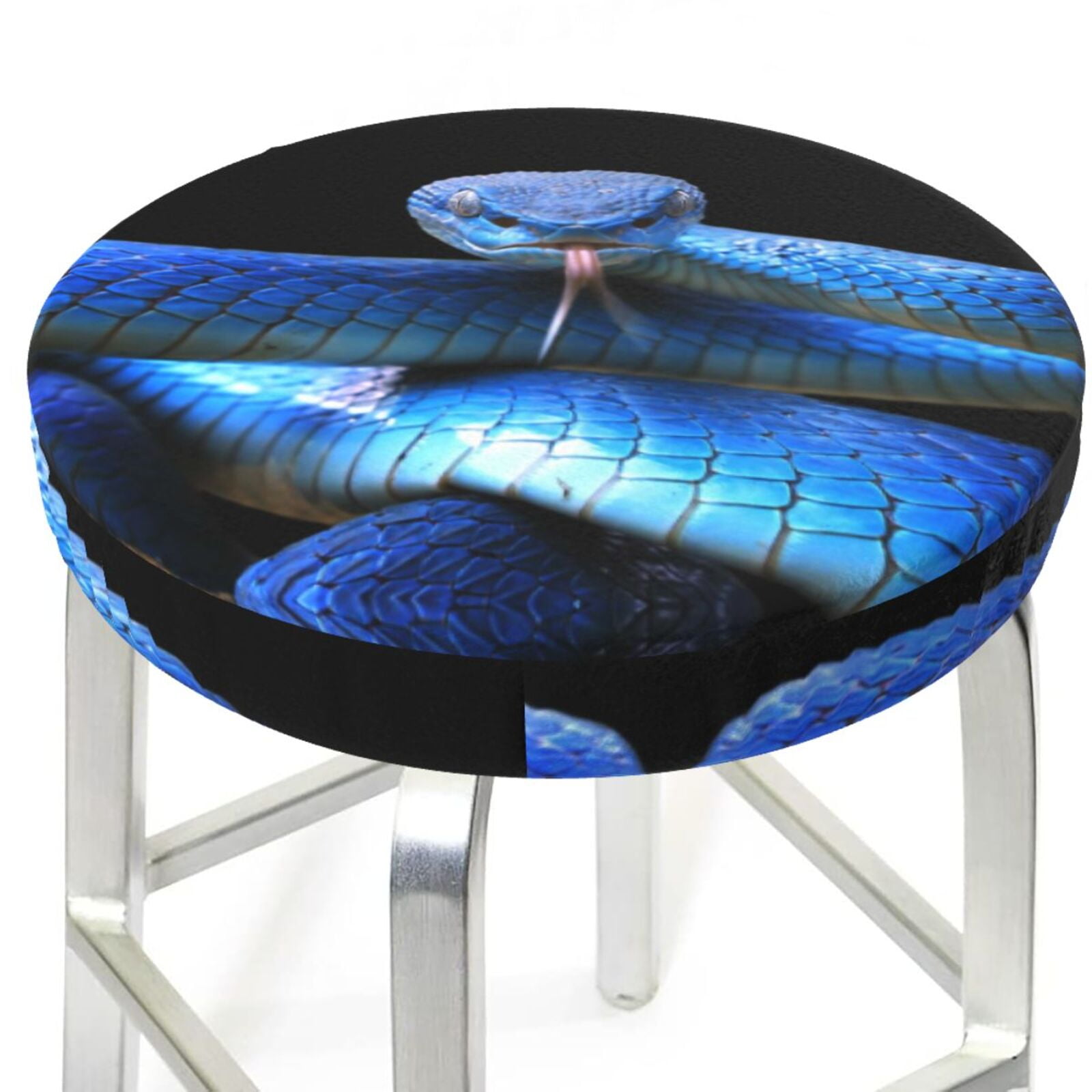 Blue Viper Snake Round Bar Stool Seat Covers, Elastic Round Chair Cover ...
