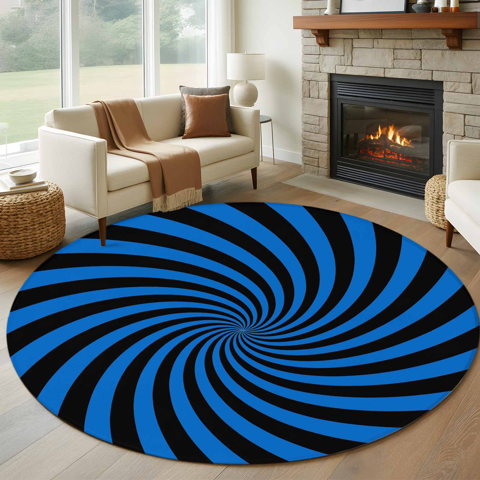 Blue Vortex 6FT Round Area Rugs for Living Room Abstract Navy Blue ...