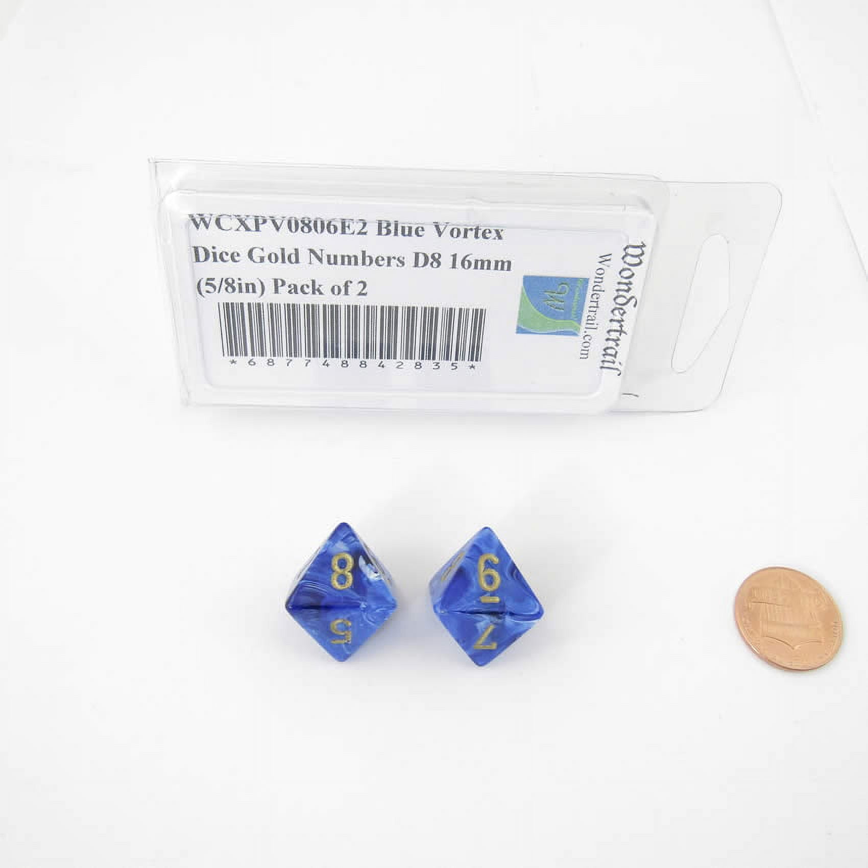 Blue Vortex Dice with Gold Numbers D8 Aprox 16mm (5/8in) Pack of 2 ...