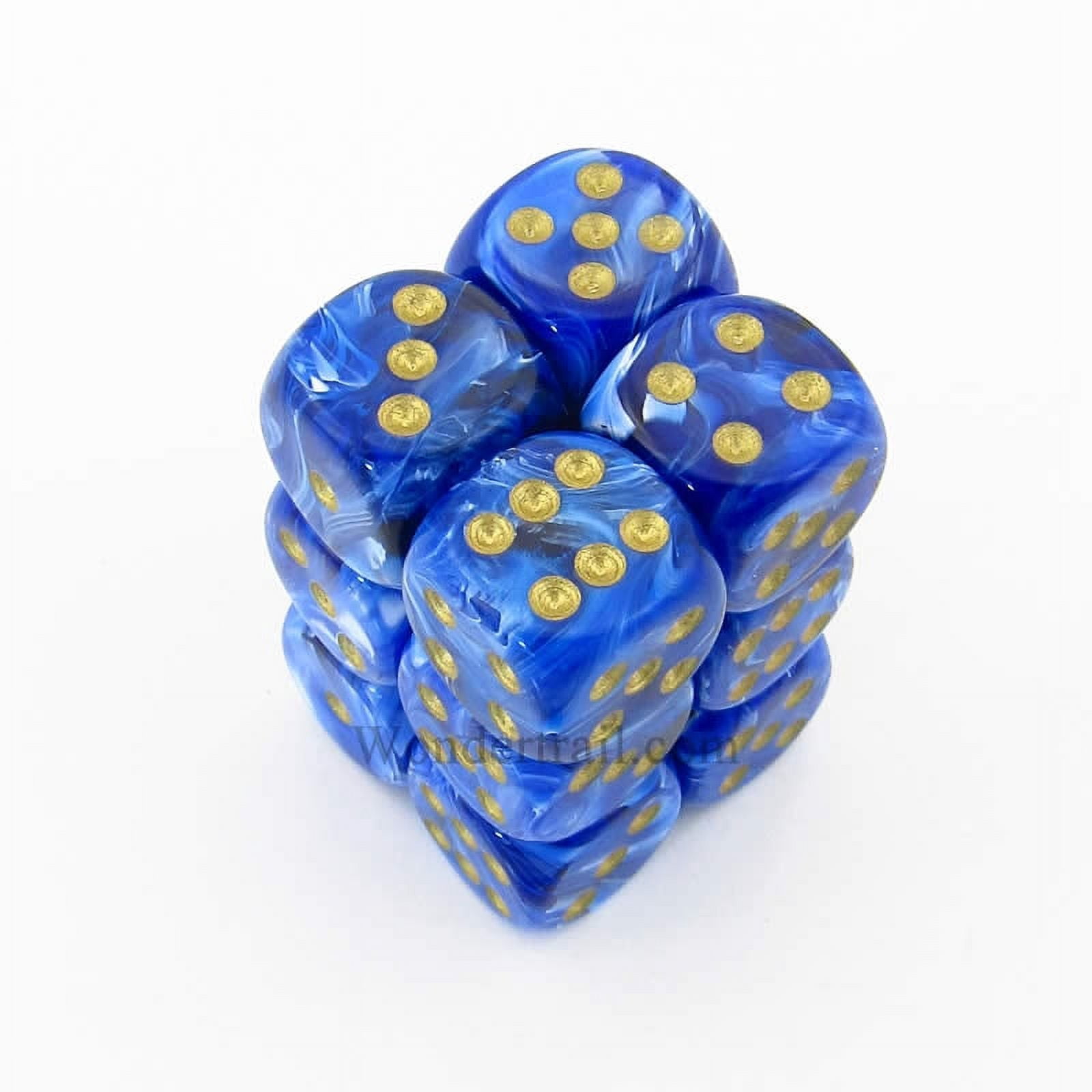 Blue Vortex Dice with Gold Pips D6 16mm (5/8in) Pack of 12 Chessex ...