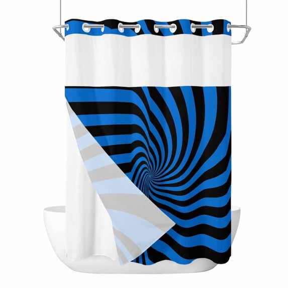 Blue Vortex No Hook Shower Curtain and Snap in Liner Set, Abstract Navy ...