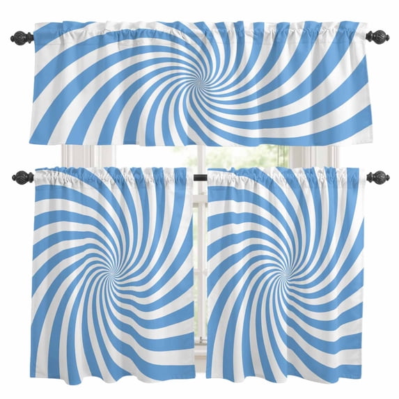 Blue Vortex Kitchen Curtains Set for Windows, Abstract White Sky Blue ...