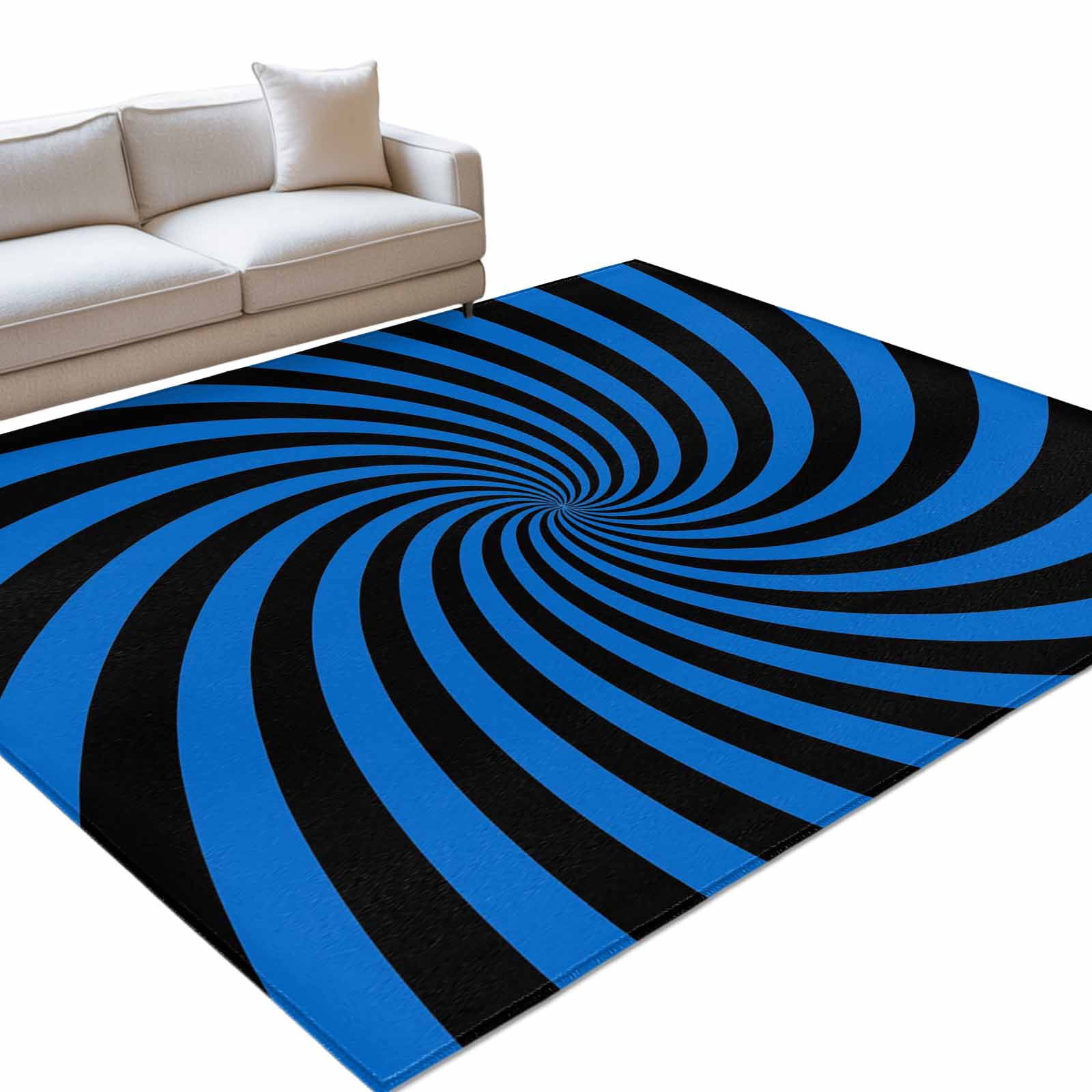 Blue Vortex Large Area Rugs 5x8ft Abstract Navy Blue Black Lime Spiral ...