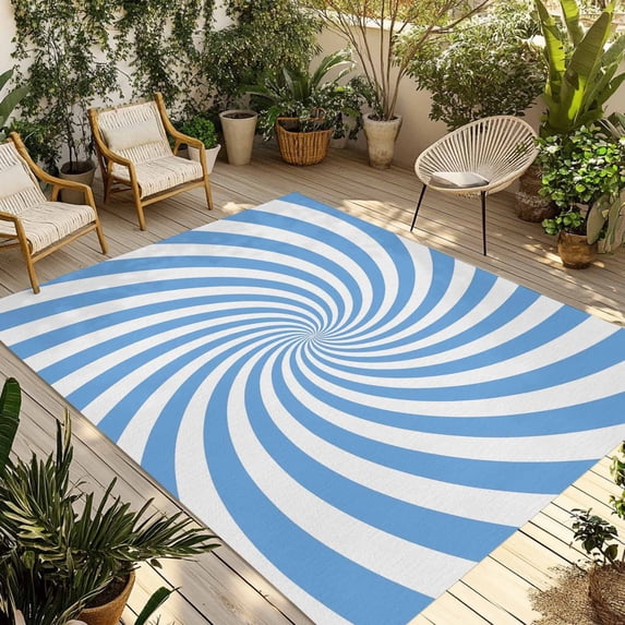 Blue Vortex Outdoor Rug, Abstract White Sky Blue Spiral Optical Motion ...