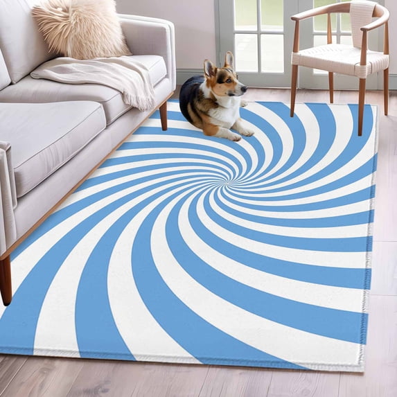 Blue Vortex Washable Area Rug 2.7x5 Abstract White Sky Blue Spiral ...