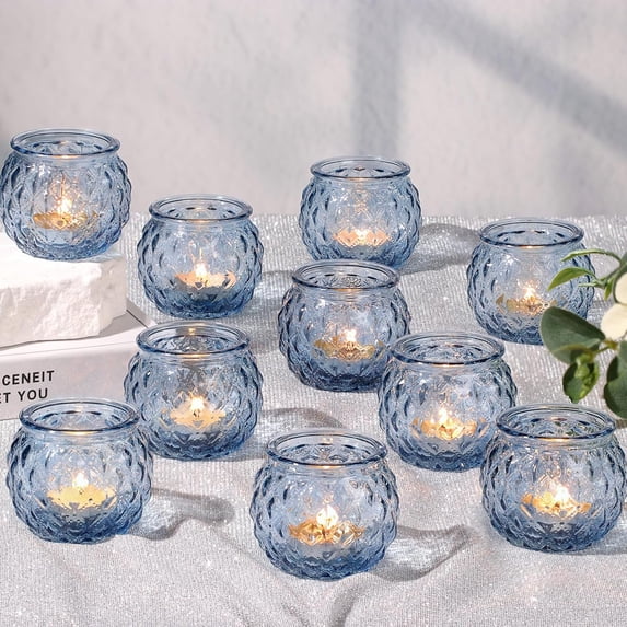 Blue Votive Candle Holders Set of 24- Round Glass Candle Holders Bulk ...