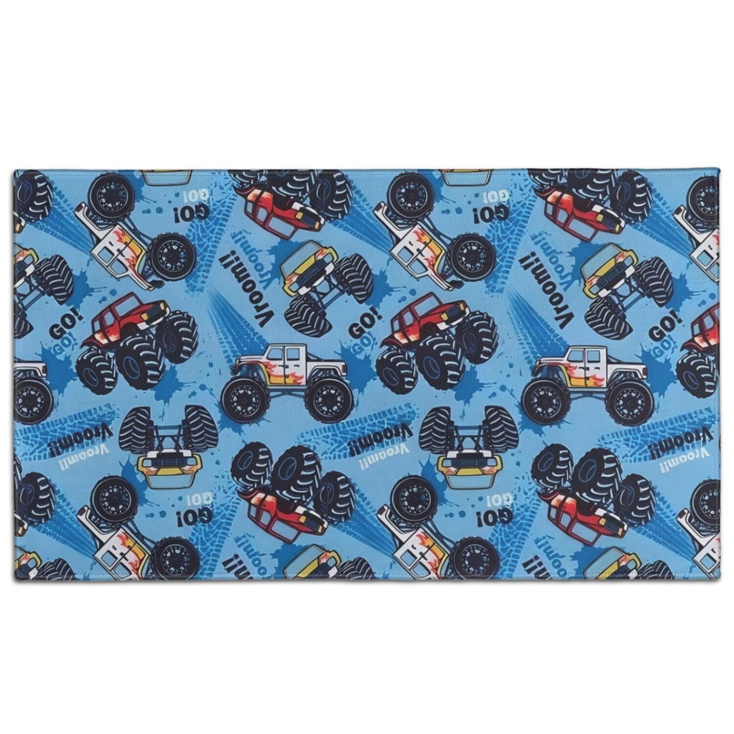 Blue Vroom Monster Cartoon Trucks Pattern Door Rugs,Washable Non Slip ...