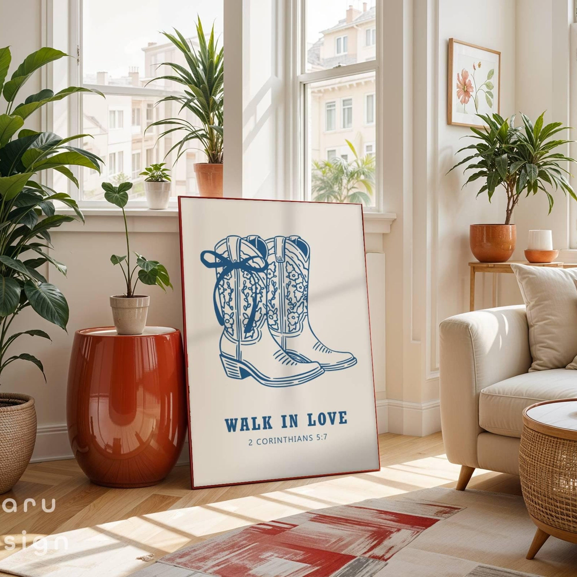 Blue Walk In Love Bible Verse Wall Art, Cowboy Home Decor, Western ...