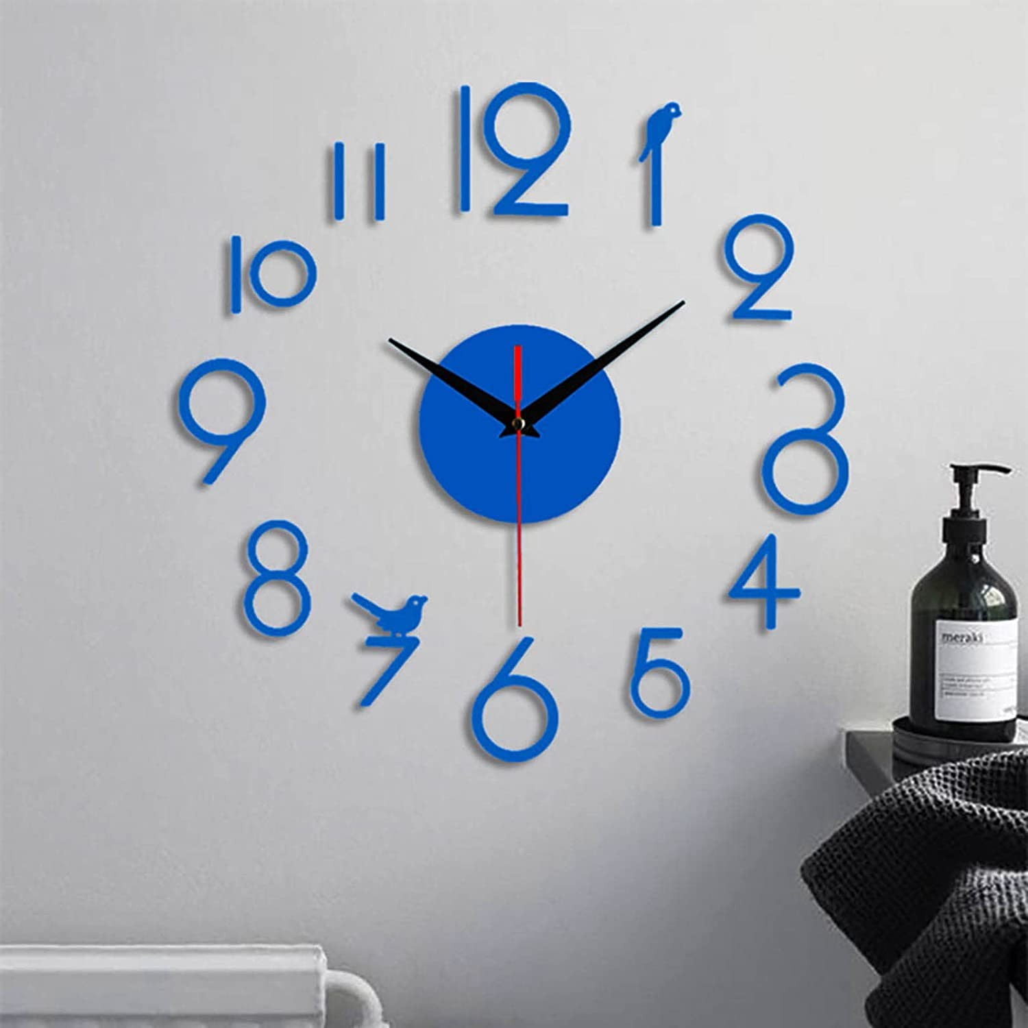 Blue Wall 3D Pendant 60X60, Frameless Silent Mirror Clock Wall Clock ...