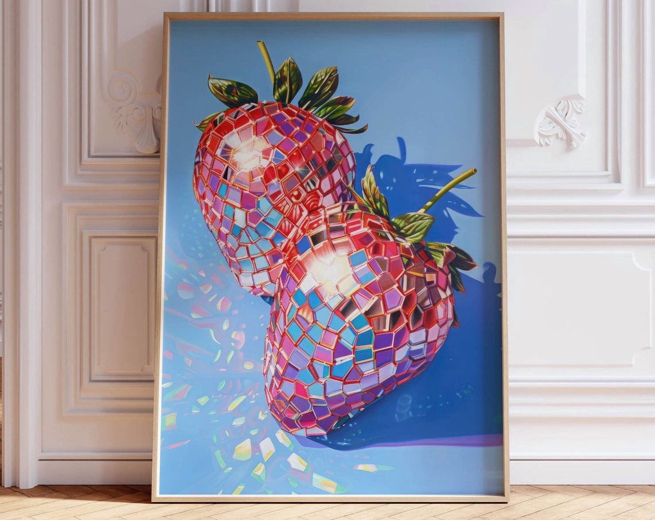 Blue Wall Art Dorm Print Strawberry Home Decor Wall Art Maximalist Wall ...