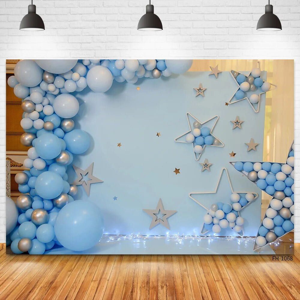 Blue Wall Balloon Star Light Backgrounds Baby Shower Newborn Birthday ...