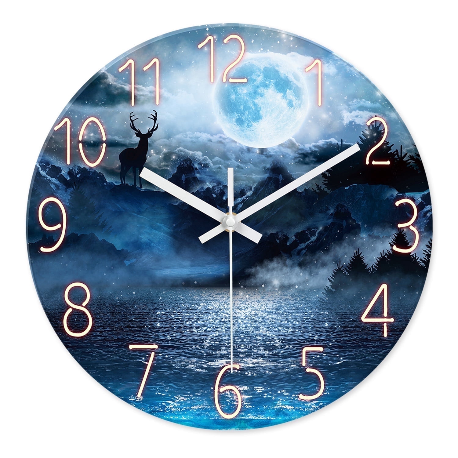 Blue Wall Clock 12 Inch Round Silent Non-Ticking Battery Operated Wall ...