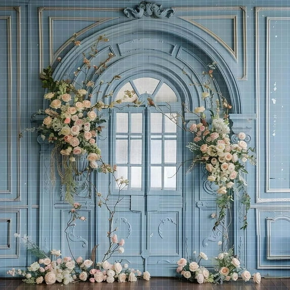 Blue Wall Floral Arch Window Adult Birthday Wedding Maternity Portrait ...