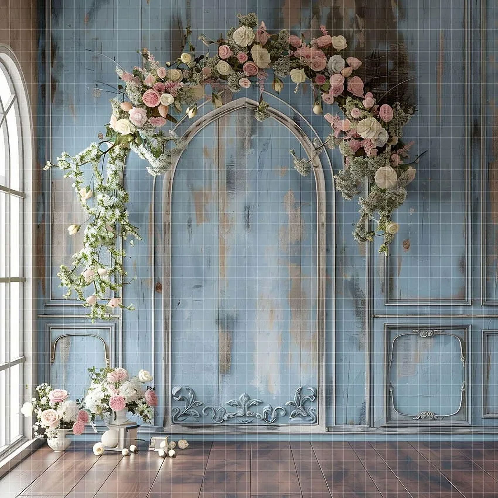 Blue Wall Floral Arch Window Adult Birthday Wedding Maternity Portrait ...
