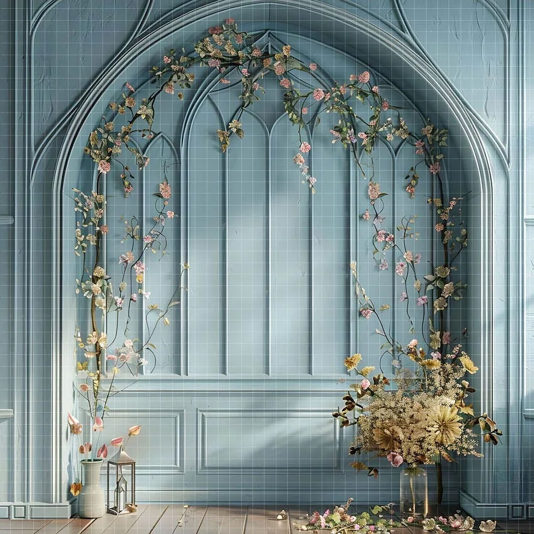 Blue Wall Floral Arch Window Adult Birthday Wedding Maternity Portrait ...
