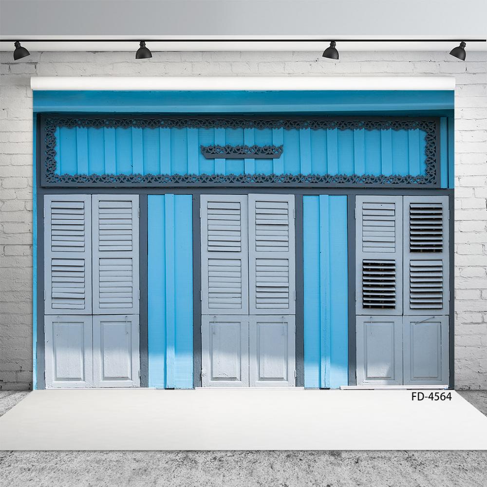 Blue Wall House Vintage Wooden Door Scenery Backgrounds Children Young ...
