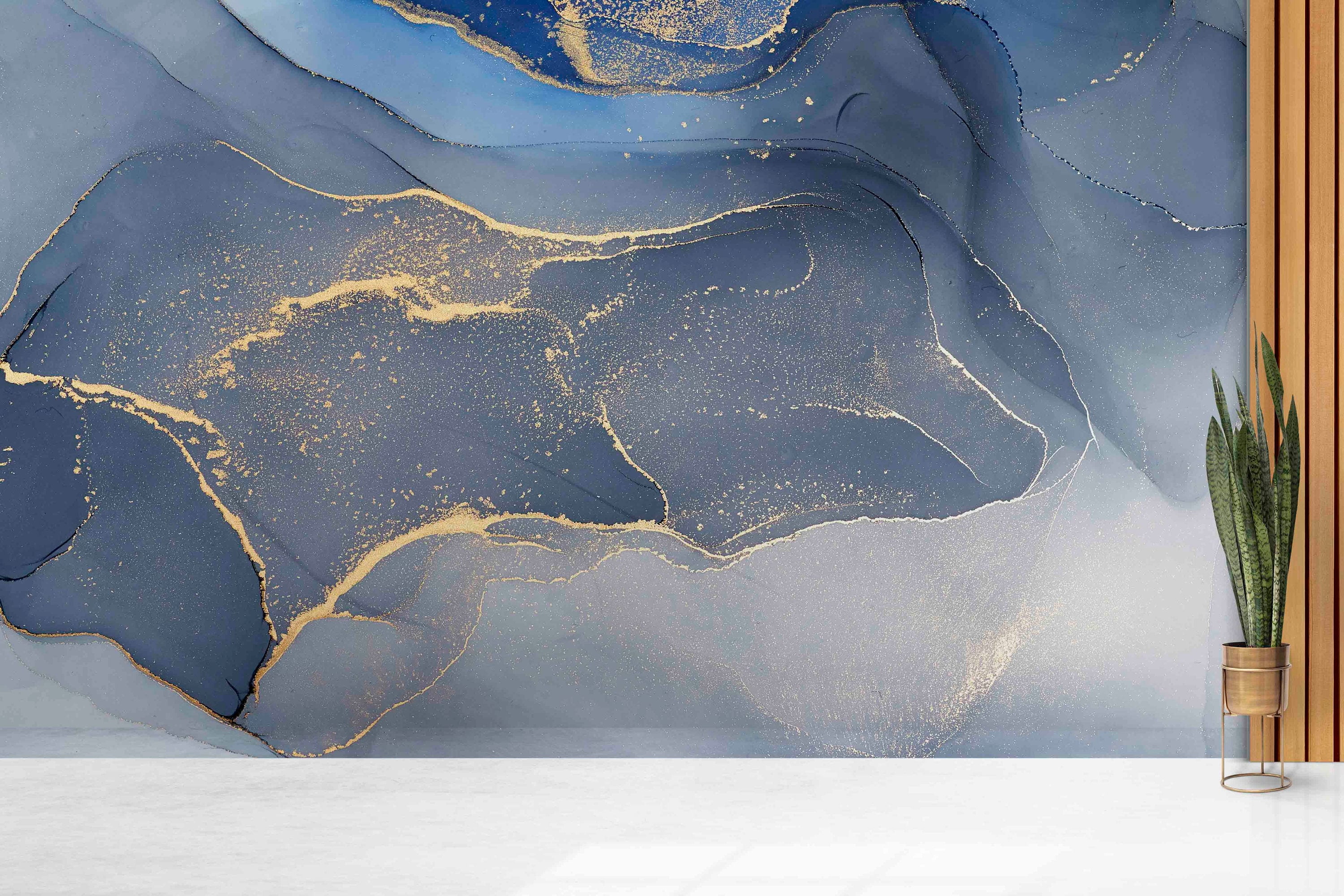 Blue Wall Poster, Modern Wallpaper, Modern Wall Print, Paper Wall Art ...