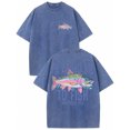 Blue Washed Cotton Distressed Oversized T-Shirt, He Called Me To Fish ...
