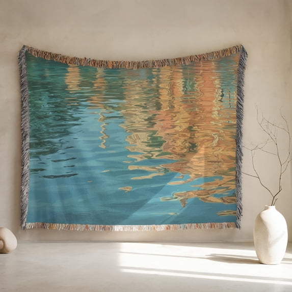 Blue Water Coastal Woven Throw Blanket, Cotton with Fringed Edges for ...
