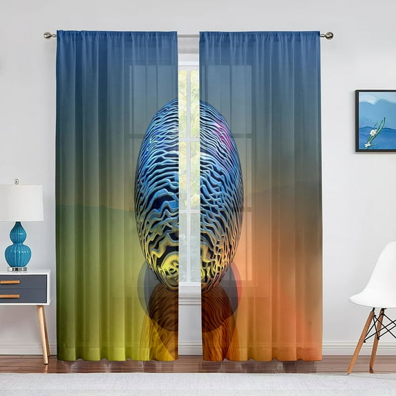 Blue Water Drop Bubbles Sheer Voile Curtains for Bedroom Living Room ...