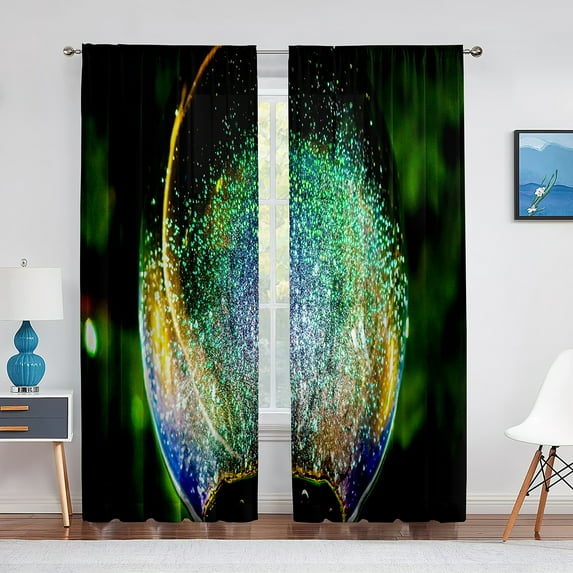 Blue Water Drop Bubbles Sheer Voile Curtains for Bedroom Living Room ...