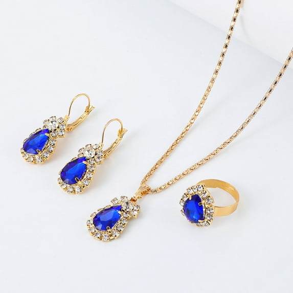Blue Water Drop Crystal Jewelry Set for Women, Matching Necklace ...