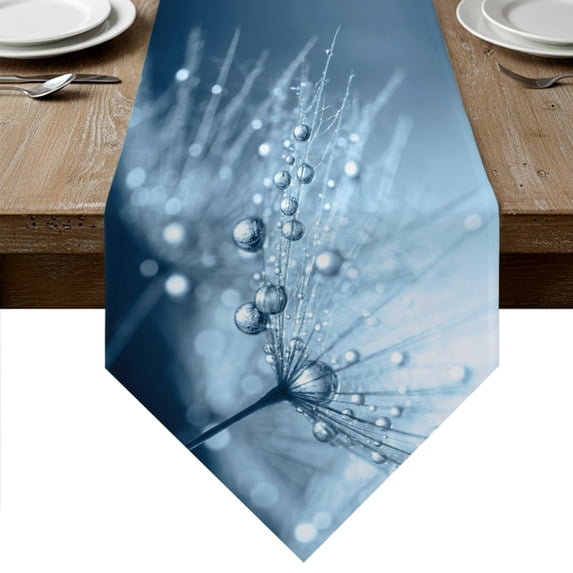 Blue Water Drops Dandelion Table Runner Linen Burlap Table Runner 72 ...