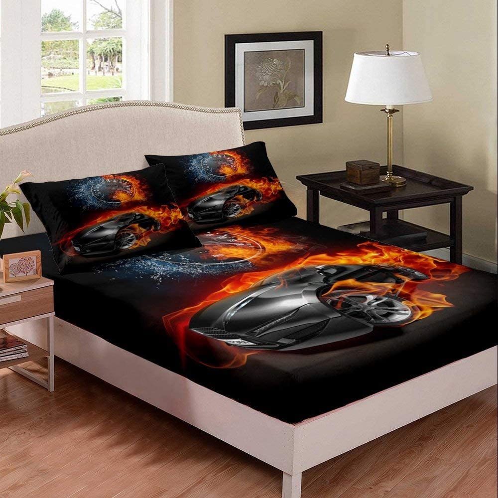 Blue Water Red Fire King Bedding Set Lightning Fitted Sheet Golf Ball ...