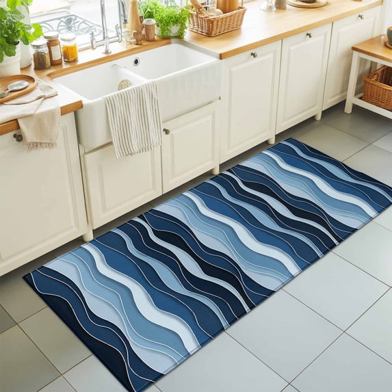 Blue Water Ripple Gradient Stripes Rectangle Rug 2'x6' Abstract ...