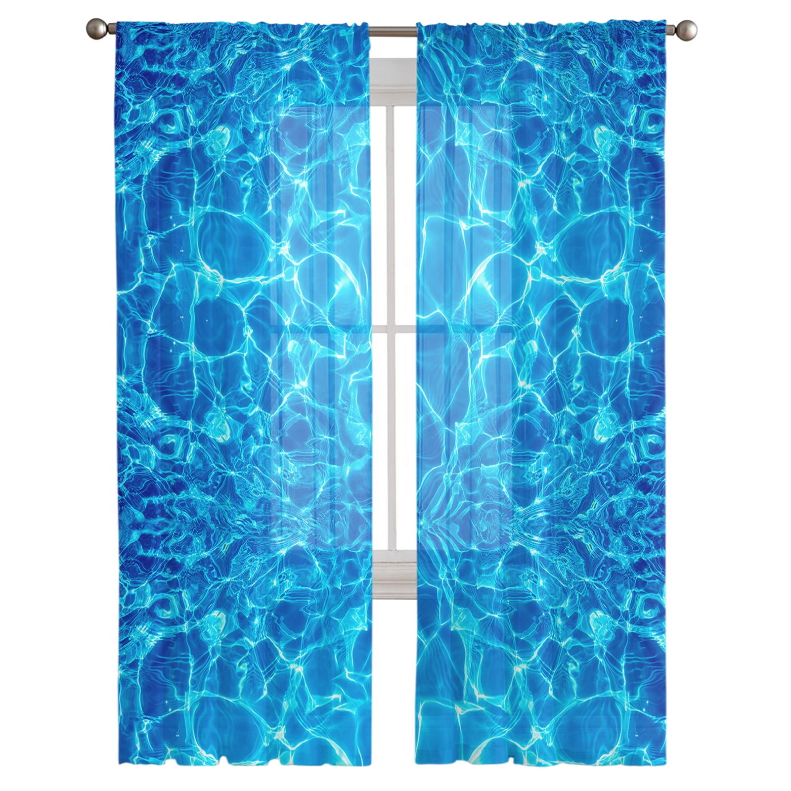 Blue Water Ripple Sheer Curtain for Living Room Bedroom Voile Drape ...