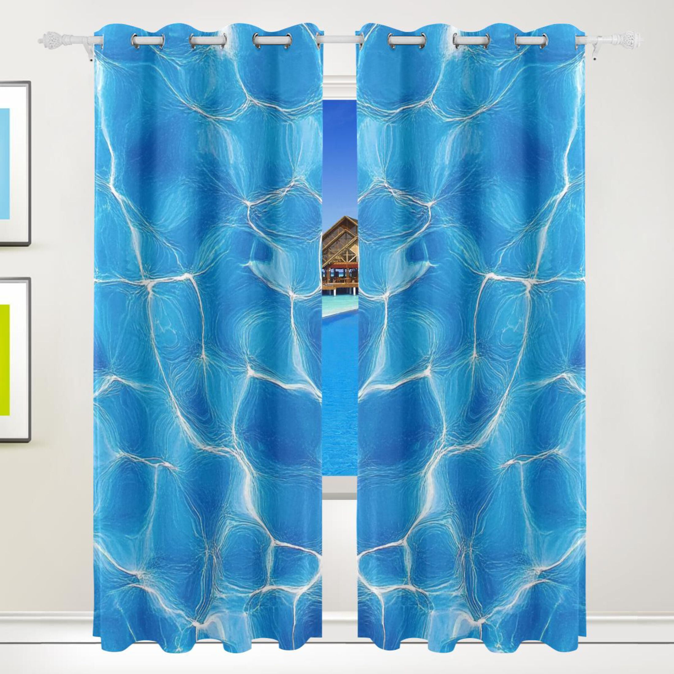Blue Water Ripples Blackout Curtains for Living Room Bedroom 55W x 72 ...