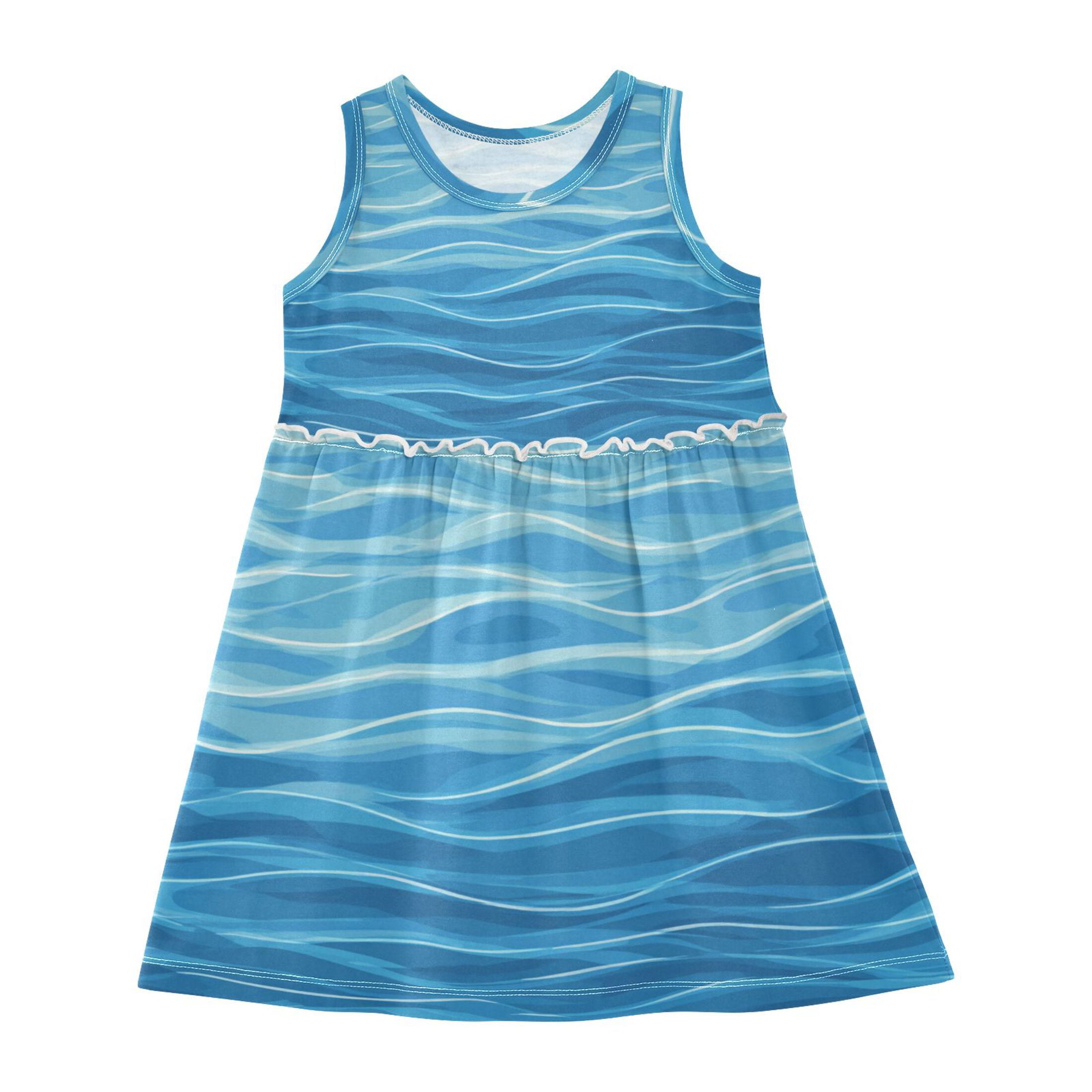 Blue Water Ripples Girls' Sleeveless Dress A-Line One-Piece Dress Quick ...