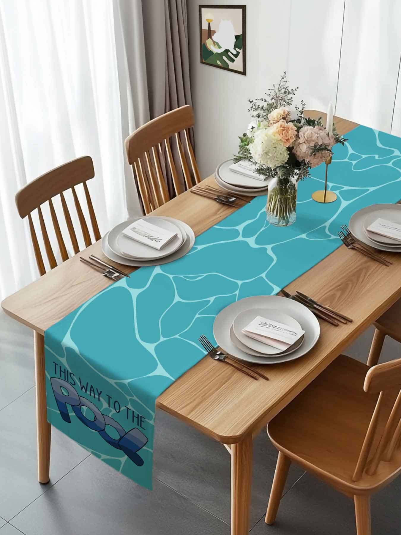 Blue Water Ripples Table Runner 13x70in Non-Slip Cotton Linen Table ...