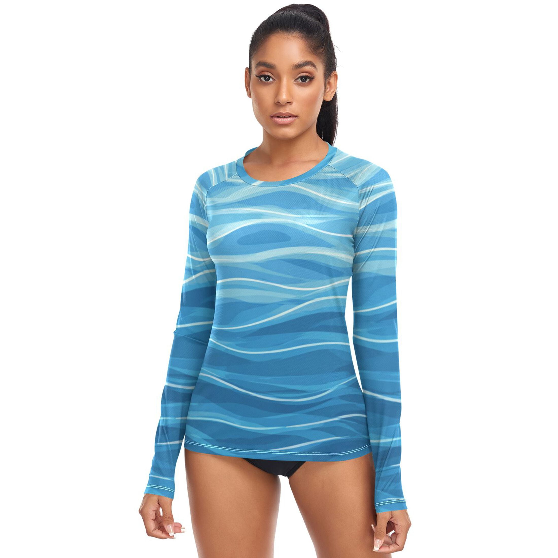Blue Water Ripples Women's Rash Guard Shirts UPF 50+ Sun Protection ...