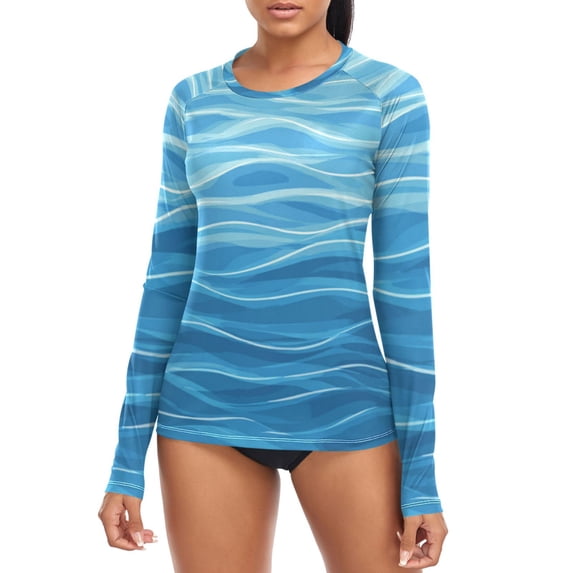 Blue Water Ripples Women's Rash Guard Shirts UPF 50+ Sun Protection ...