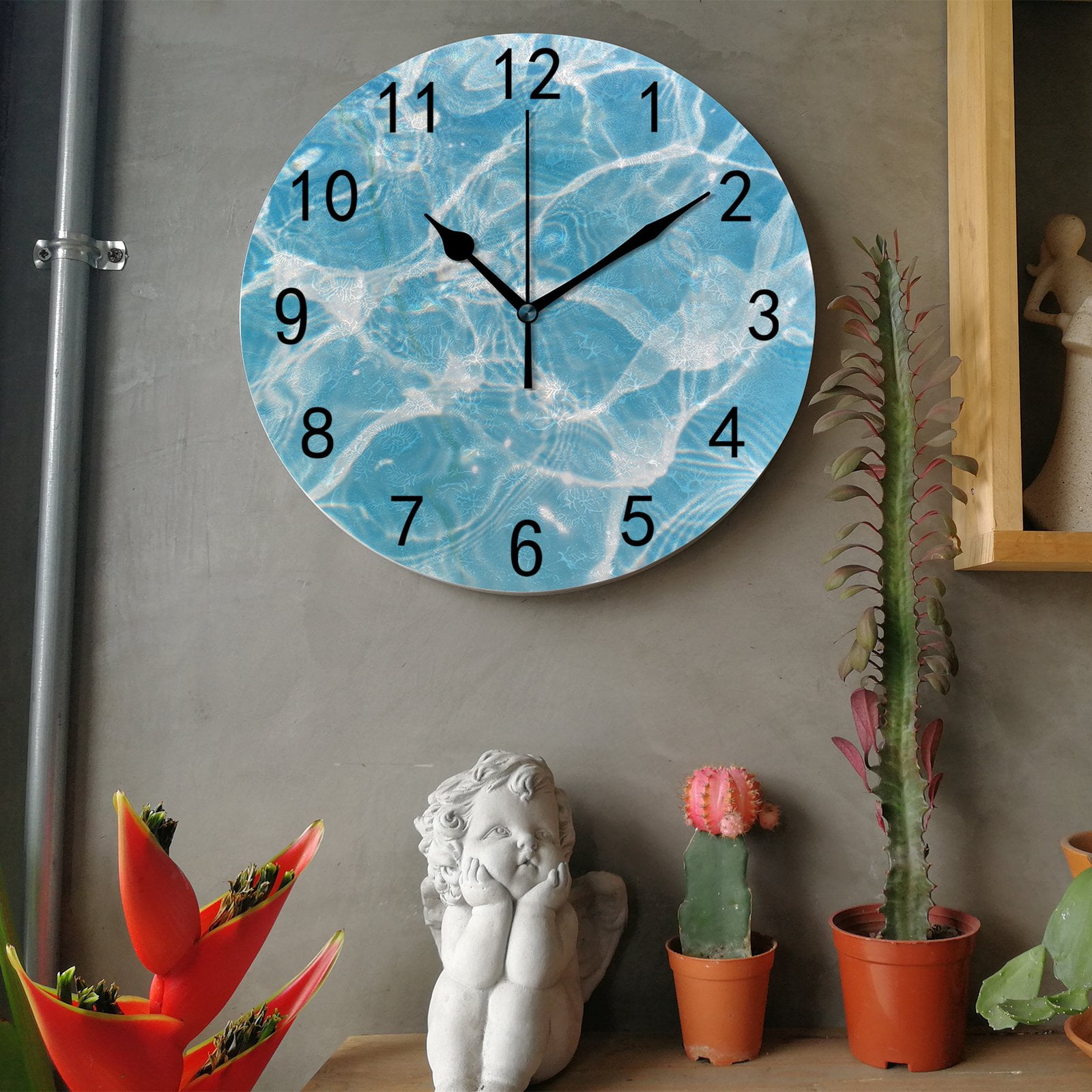 Blue Water Surface Wall Clocks Battery Operated, 10 Inch Silent Non ...