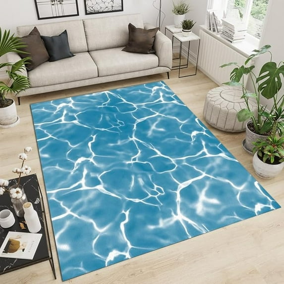 Blue Water Waves Area Rug, Abstract Water Surface Non Slip Noise ...
