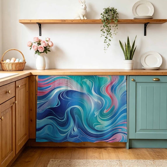 Blue Water Waves Cabinet Curtains 10" W x 11" L Abstract Gradient Pink ...