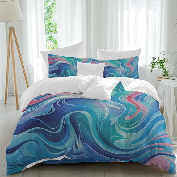 Blue Water Waves Comforter Set Full Size, Abstract Gradient Pink Modern ...