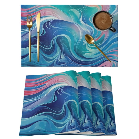Blue Water Waves Cotton Linen Placemats Set of 4, Abstract Gradient ...