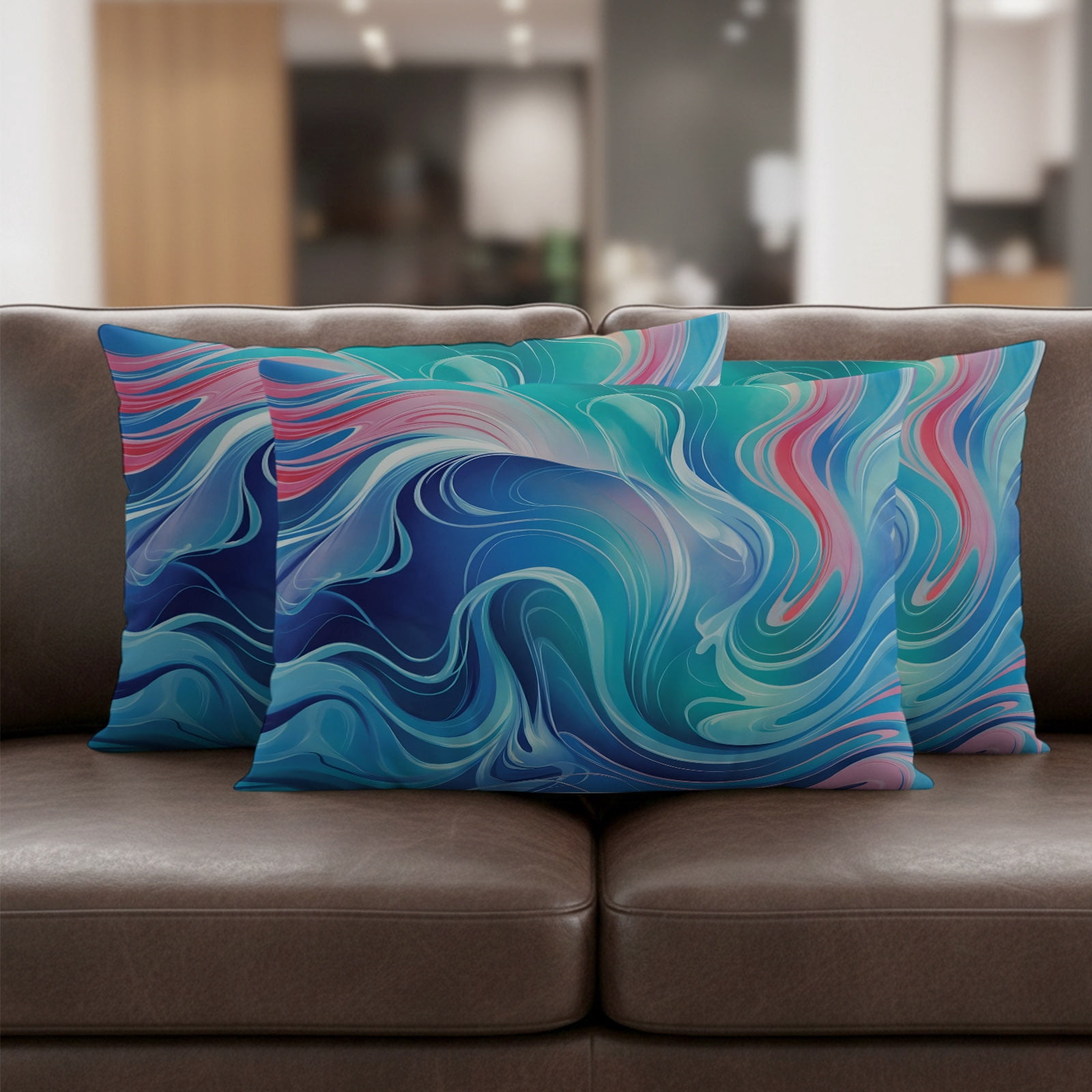 Blue Water Waves Pillow Covers Set of 4, Abstract Gradient Pink Modern ...