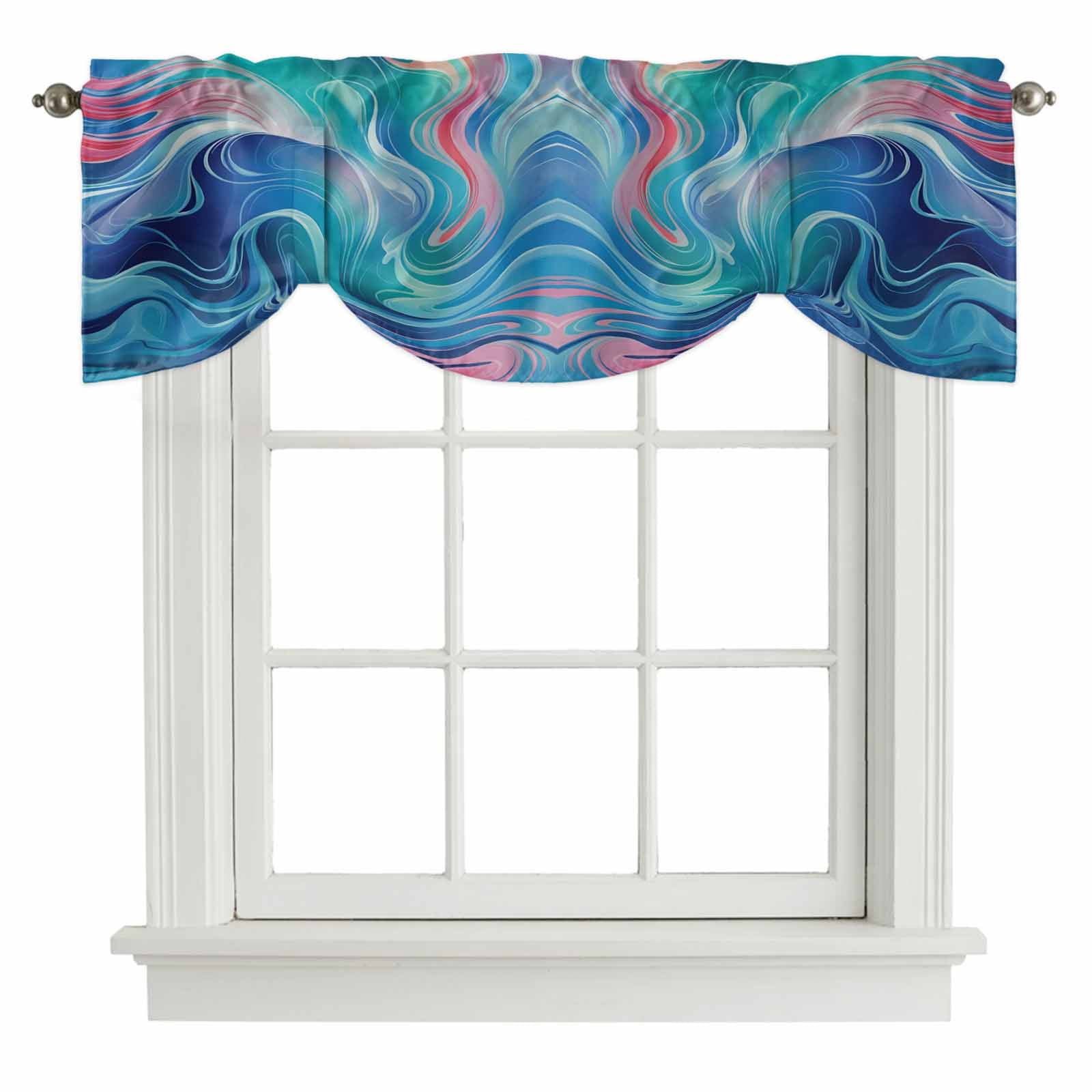 Blue Water Waves Tie Up Valance Curtains Abstract Gradient Pink Modern ...