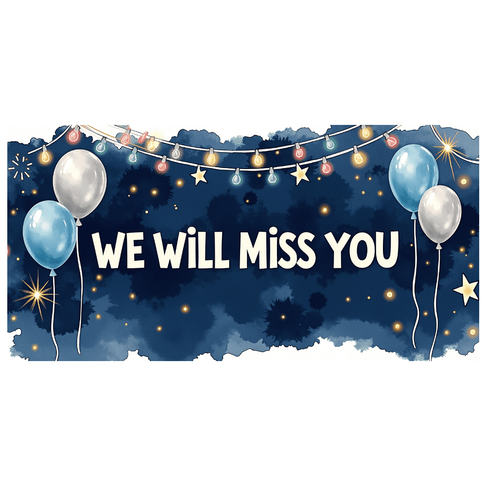 Blue Watercolor Background Banner with Balloons Stars and the Text We ...