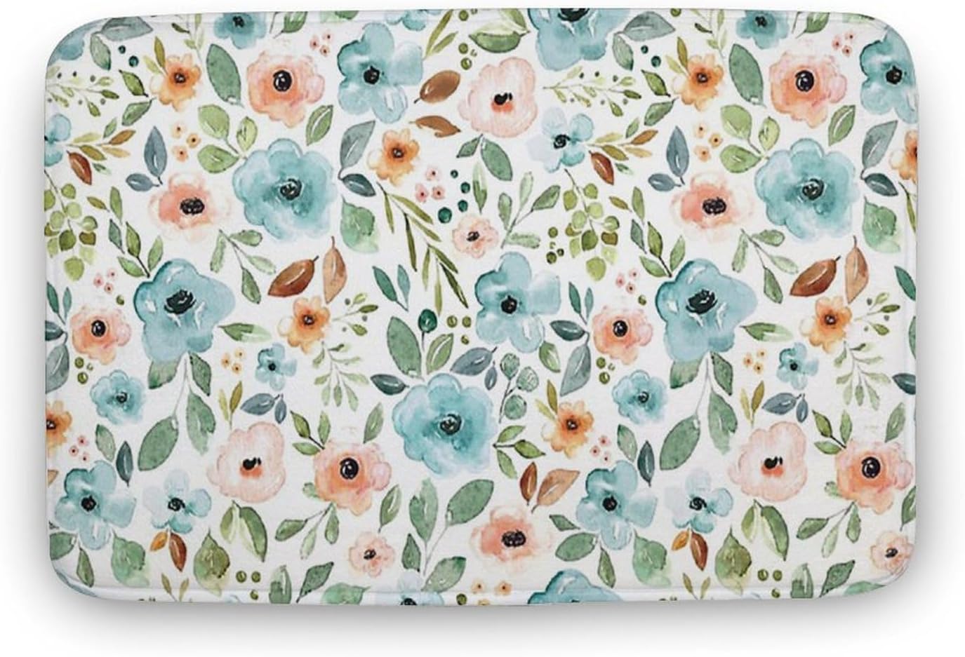 Blue Watercolor Boho Floral Non-Slip Bathtub Mat, 16"x24", Shower Mats ...