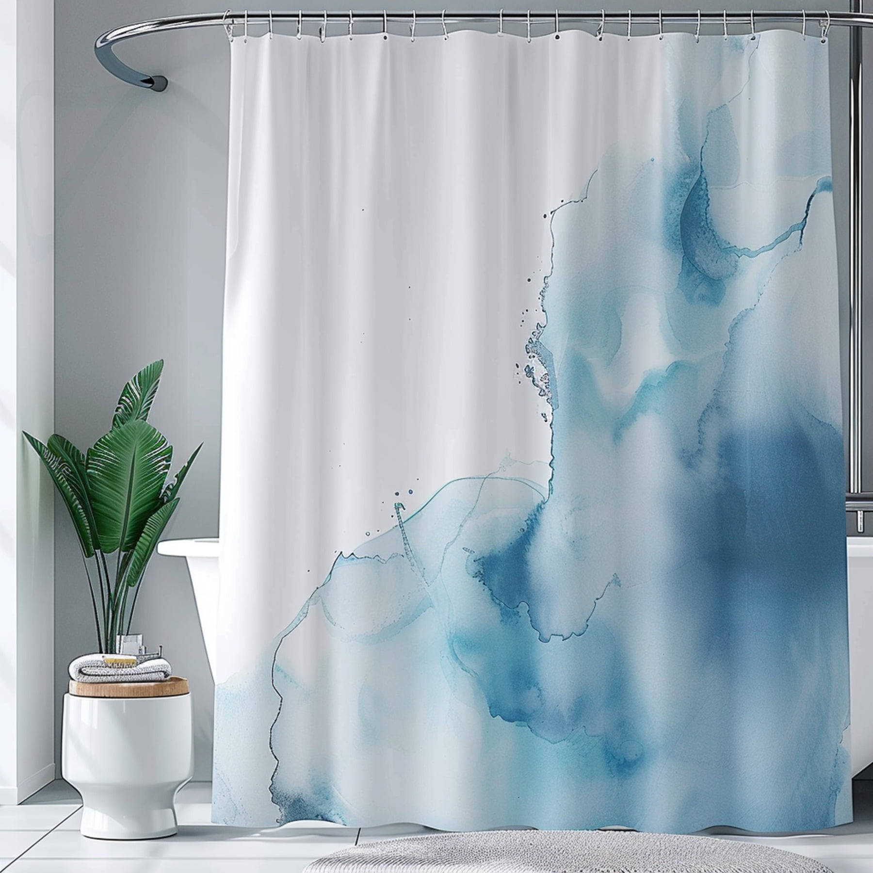 Blue Watercolor Boho Shower Curtain Abstract Modern Bathroom Decor ...